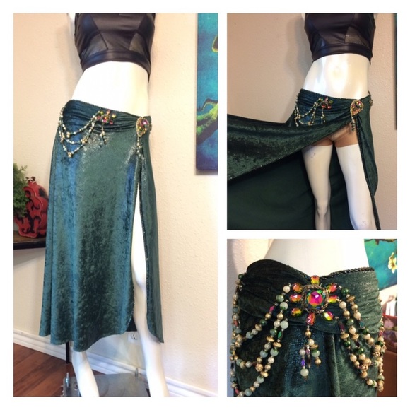 Vintage | Skirts | Gypsy Belly Dancer Dripping Jewels Skirt With Slit ...